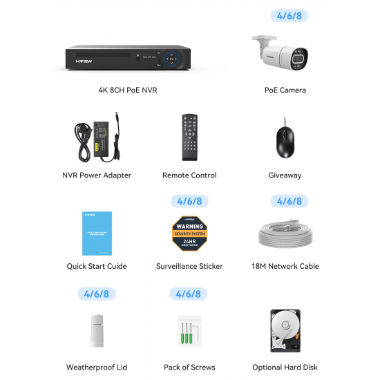 H.View 4K 5Mp 8Mp poe Cctv Security Camera System Home Video ...